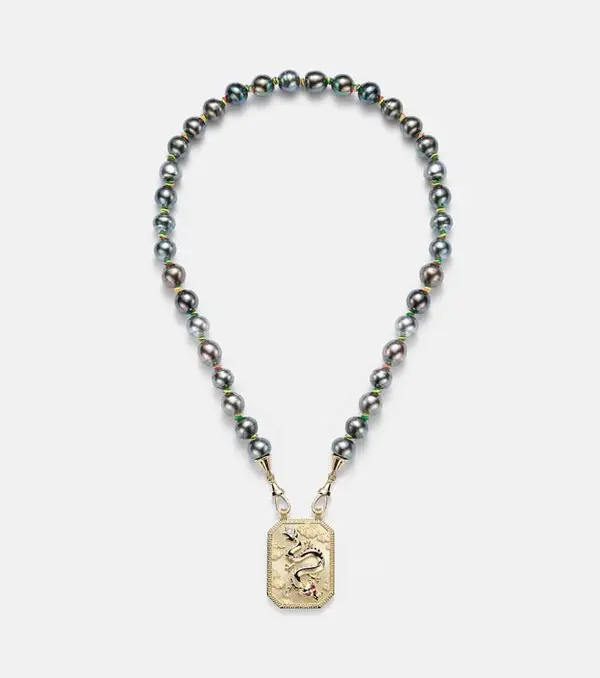 MARIE LICHTENBERG Dragon Pearl And Ruby Necklace - Gold