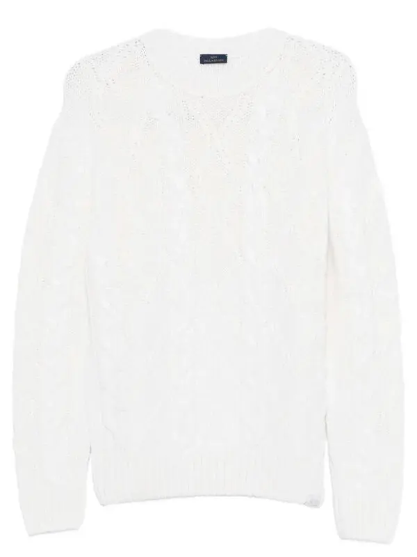 Paul & Shark Cable Knit Crewneck Wool Sweater - White