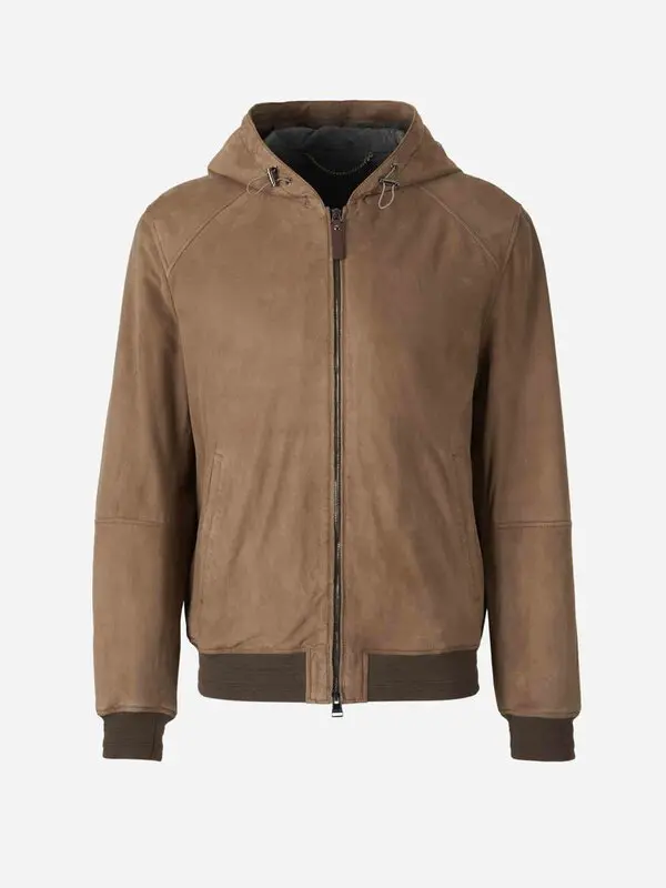 Canali Suede Hooded Bomber Jacket