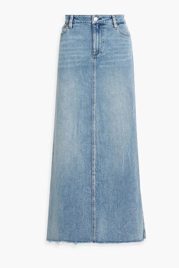 Alice + Olivia Marissa Distressed Denim Maxi Skirt - Mid Denim
