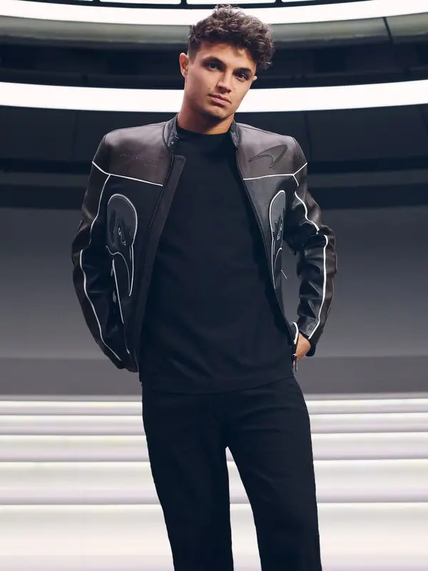 REISS X Mclaren F1 Team Champion Leather Biker Jacket - Black