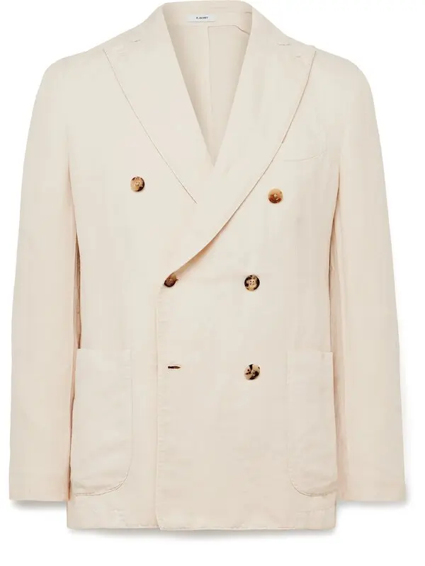 Boglioli Double-breasted Garment-dyed Cotton And Linen-blend Blazer
