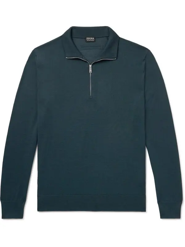 Zegna Slim-fit Wool Half-zip Sweater - Blue