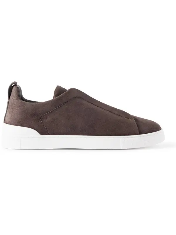 Zegna Triple Stitch Suede Sneakers - Brown