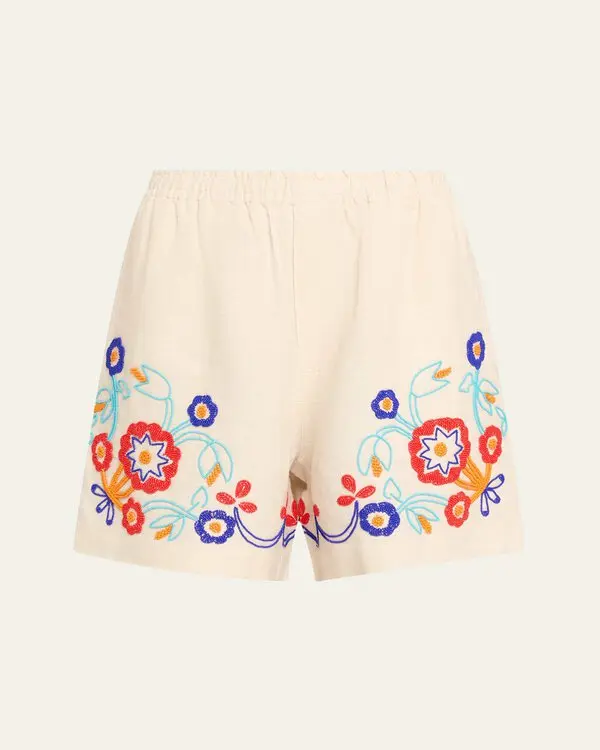BODE Beaded Garden Party Linen Shorts
