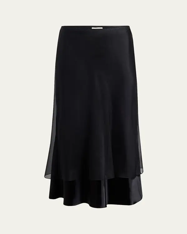 Khaite Monina Layered Satin Viscose Midi Skirt - Black