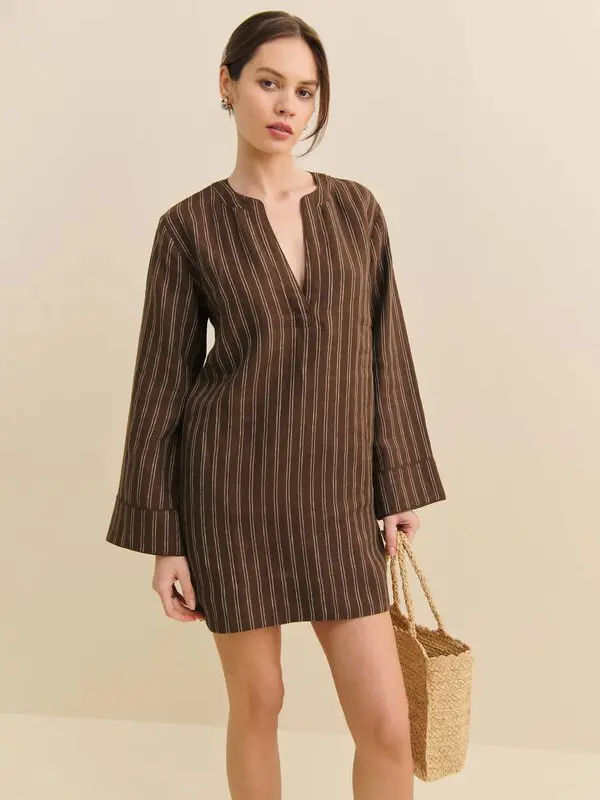 REFORMATION Elmira Linen Mini Dress - Boardwalk Stripe