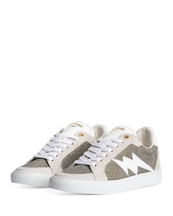 Zadig&Voltaire Sparkle Lace Up Low Top Sneakers - Silver