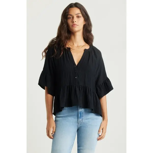 Treasure & Bond Ruffle Peplum Top - Black