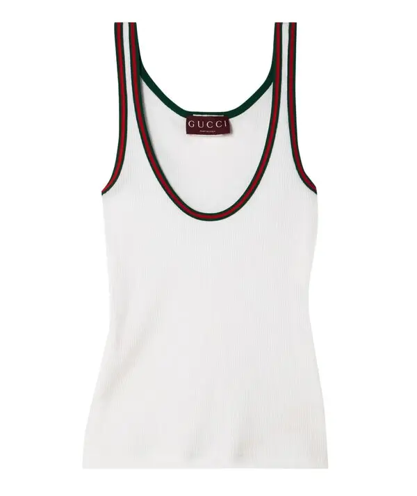 Gucci Webbing-trimmed Ribbed Tank - White