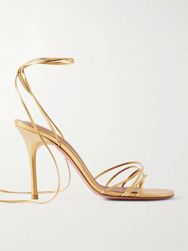 Amina Muaddi Lori Metallic Leather Sandals - Gold
