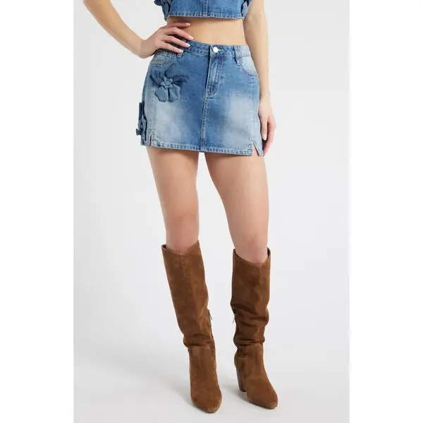 PTCL Leda Floral Appliqué Denim Miniskirt