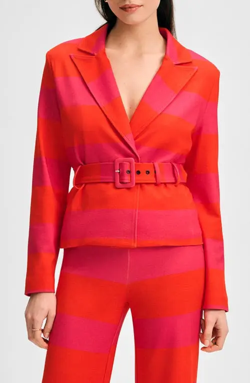 ISAAC MIZRAHI NEW YORK Belted Jacket - Magenta/ Orange Cabana Stripe