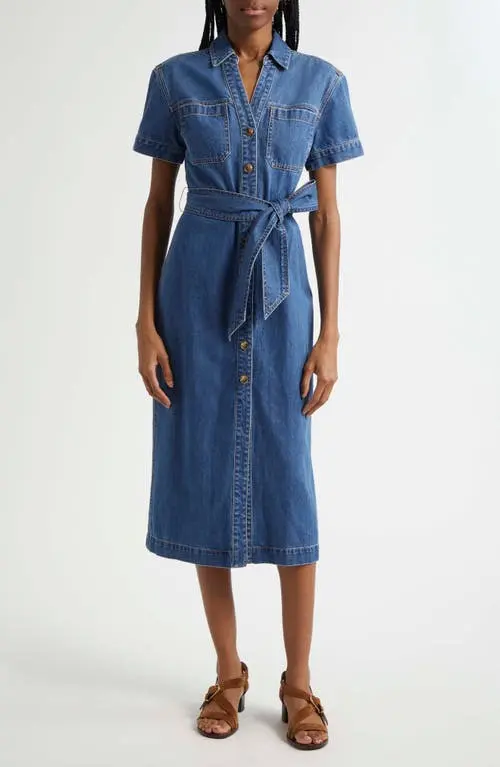 Veronica Beard Tabby Belted Denim Shirtdress - Cornflower