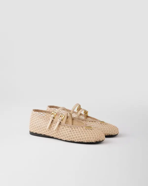 Prada Mesh Ballerinas - Travertine Stone