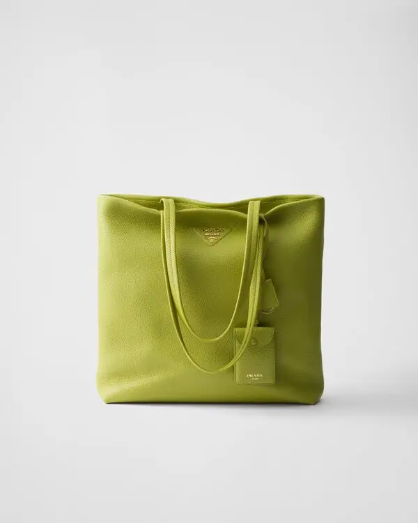 Prada Large Leather Tote - Lawn Green