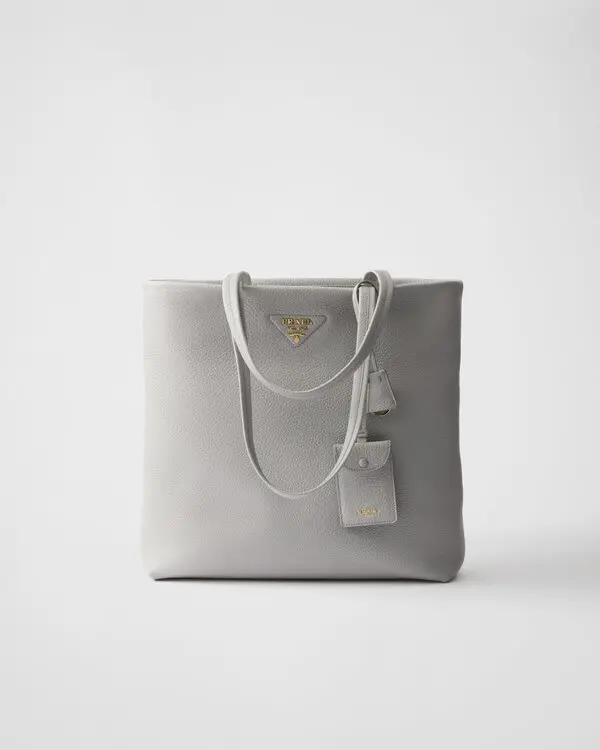 Prada Large Leather Tote - Granite Gray
