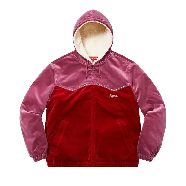 Supreme Studded Velvet Hooded Work Jacket - Red