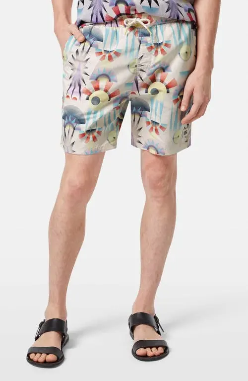 Scotch & Soda Print Mid Length Swim Trunks - Luna Pier White Aop