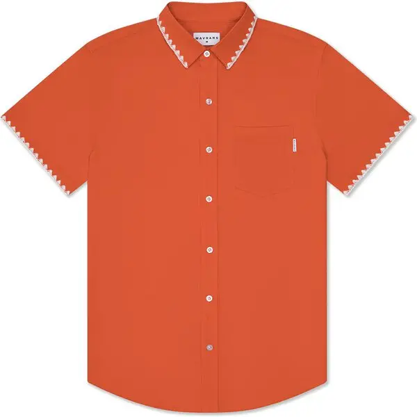 MAVRANS Weekend Crochet Trim Short Sleeve Button-up Shirt