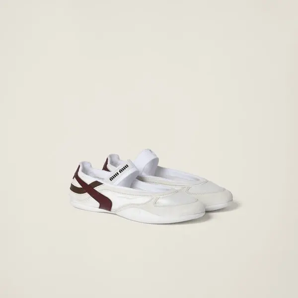 Miu Miu Gymnasium Technical Fabric And Suede Ballerinas - White/burgundy