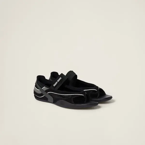 Miu Miu Gymnasium Technical Fabric Thong Ballerinas