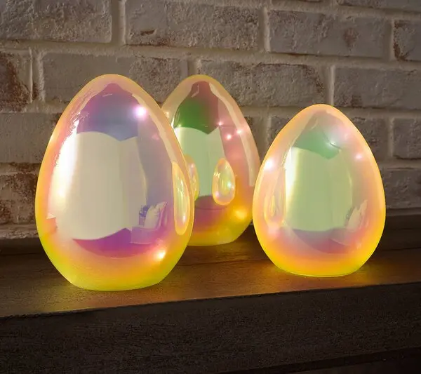 HOME REFLECTIONS S/3 Illuminated Glass Eggs W/string Lights