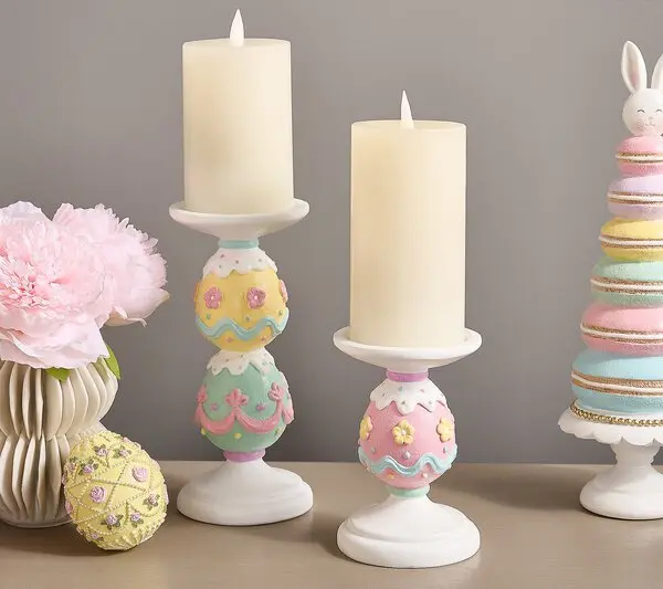 VALERIE PARR HILL Set Of 2 Egg Pedestal Candle Holdersby Valerie