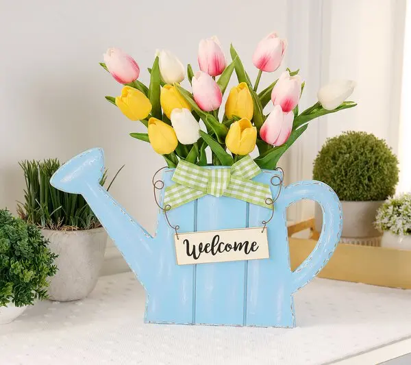 VALERIE PARR HILL Spring Welcome Sign With Tulips Valerie