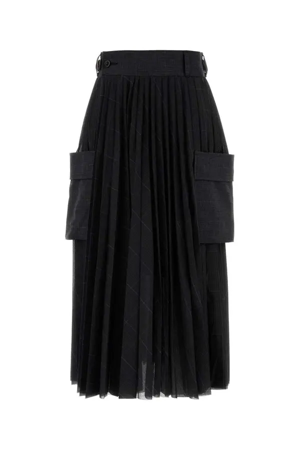 Sacai Glen Check Pleated Skirt - Gray