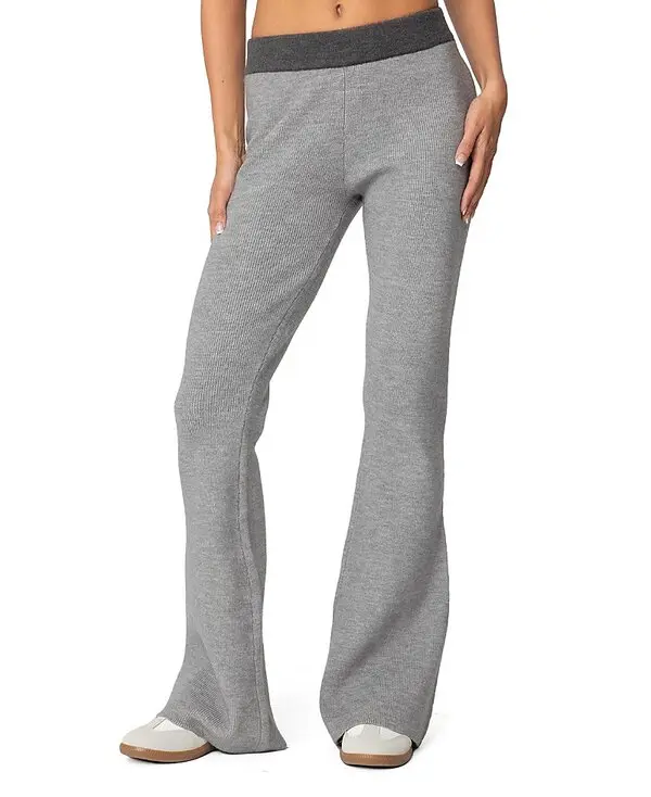 EDIKTED Contrast Knit Flared Pants - Gray