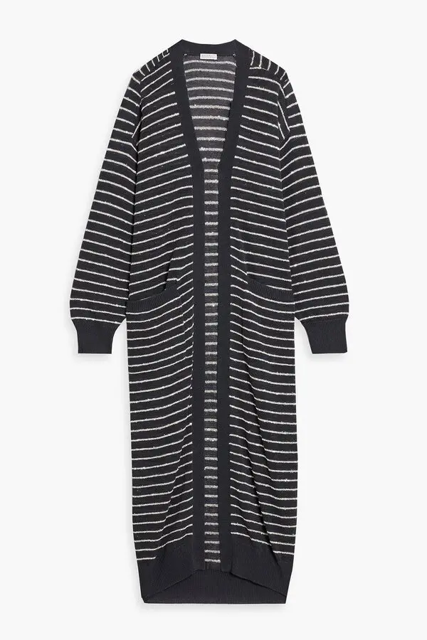 Brunello Cucinelli Sequin-embellished Striped Cotton Cardigan - Midnight Blue