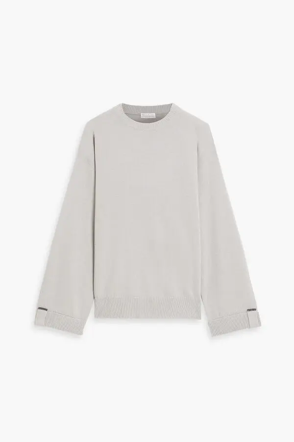 Brunello Cucinelli Bead-embellished Cashmere Sweater - Stone