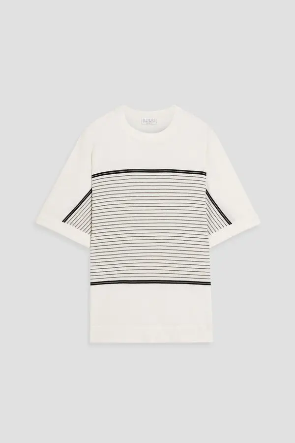 Brunello Cucinelli Metallic Striped Cashmere And Silk-blend Top