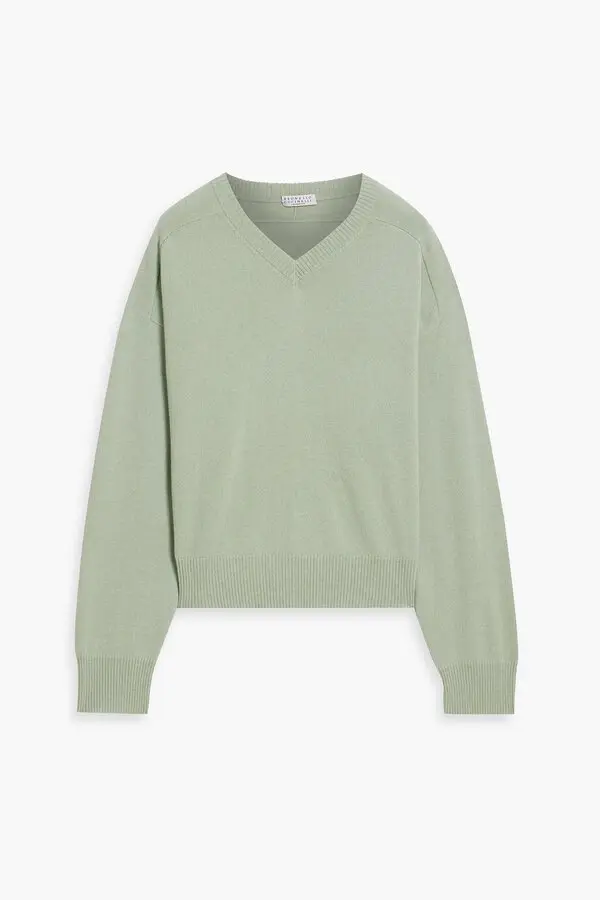 Brunello Cucinelli Bead-embellished Cashmere Sweater - Sage Green