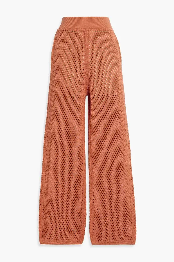 Brunello Cucinelli Open-knit Cotton Straight-leg Pants - Tan