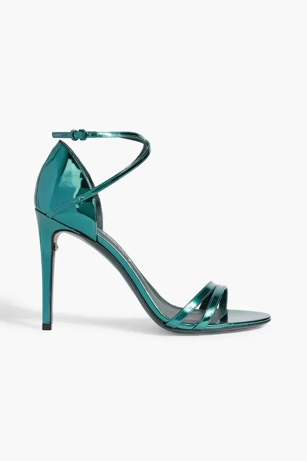 FERRAGAMO Ines X5 Mirrored-leather Sandals - Teal