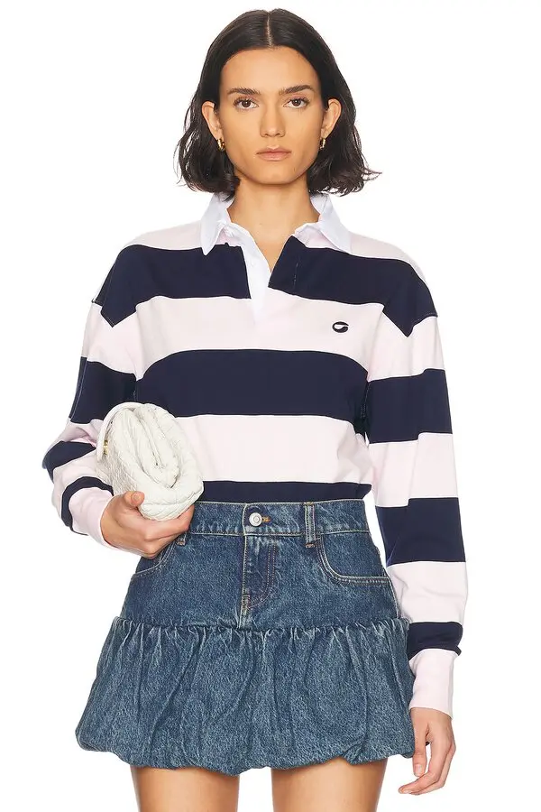Coperni Striped Long Sleeve Polo Bodysuit - Pink & Blue