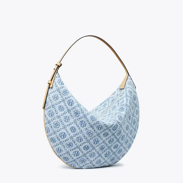 Tory Burch T Monogram Denim Balloon Bag - Powder Blue