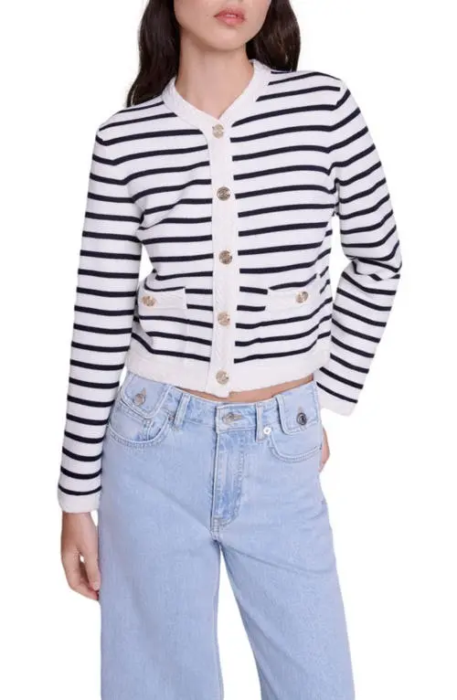 Maje Striped Knit Cardigan - Navy / Ecru
