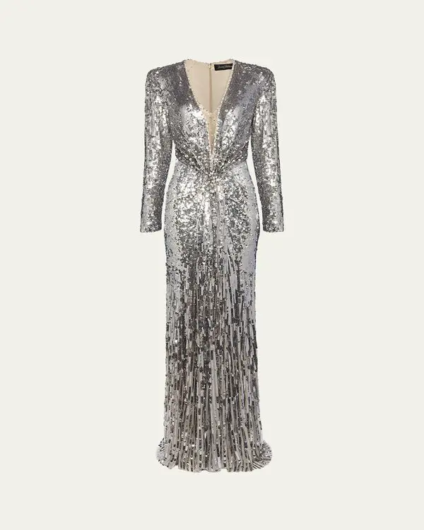 Jenny Packham Narcissus Sequined Gown - Pebble