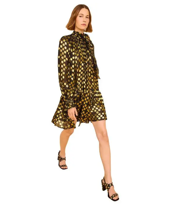 Ulla Johnson Loretta Silk Lurex Dot Mini Dress - Obsidian