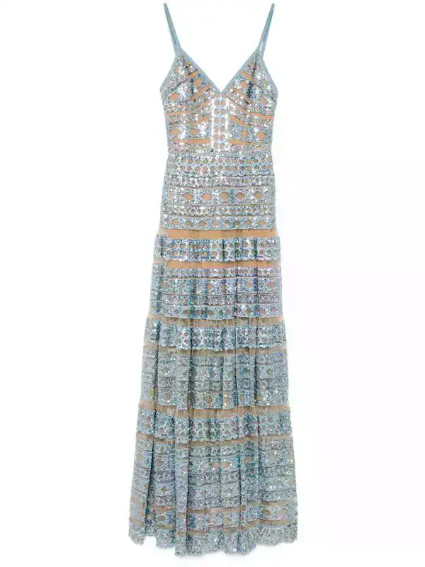 Elie Saab Embroidered Maxi Dress In Blue - 55% Off | Editorialist