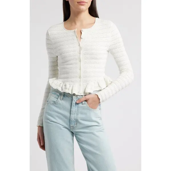 LoveShackFancy Rogan Pointelle Cardigan - Ivory