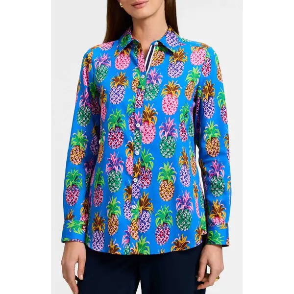 Foxcroft Zoey Pineapple Print Shirt
