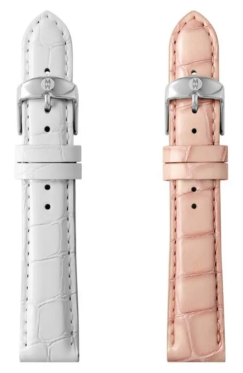 Michele Set Of Two 18mm Croc Embossed Leather Watch Straps - White/Pink ...