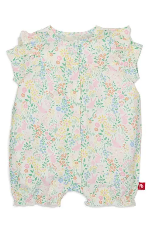 MAGNETIC ME Hoppy Garden Print Modal Ruffle Shoulder Romper - White