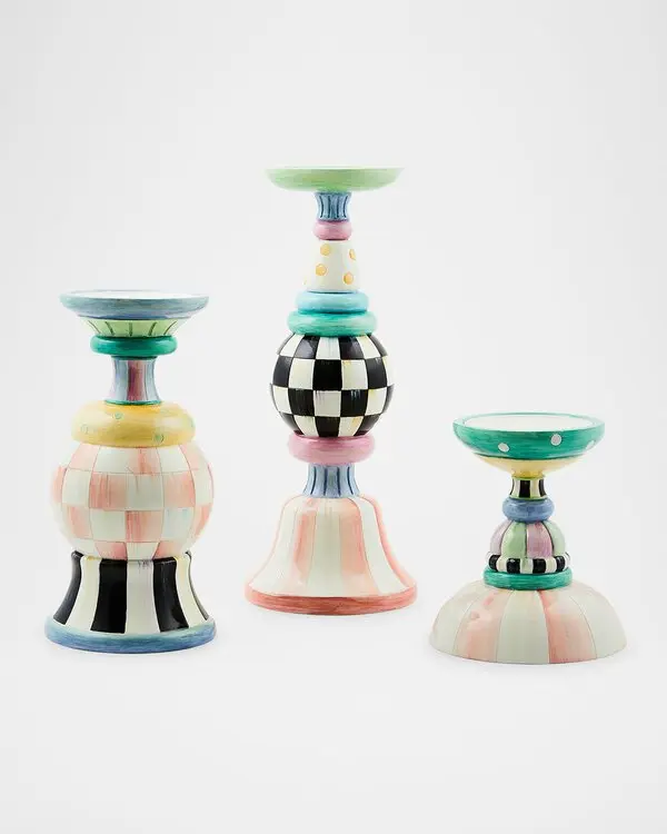 MACKENZIE-CHILDS Rosy Meadow Pillar Candle Holders, Set Of 3 - One-color