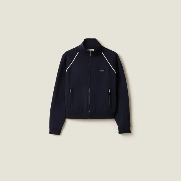 Miu Miu Technical Yarn Zipper Cardigan - Blue/white