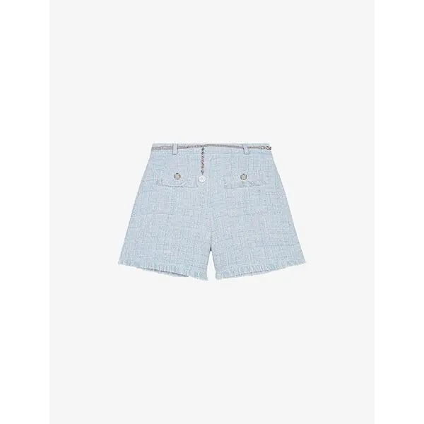 Maje Patch-pocket Tweed Shorts With Chain Belt